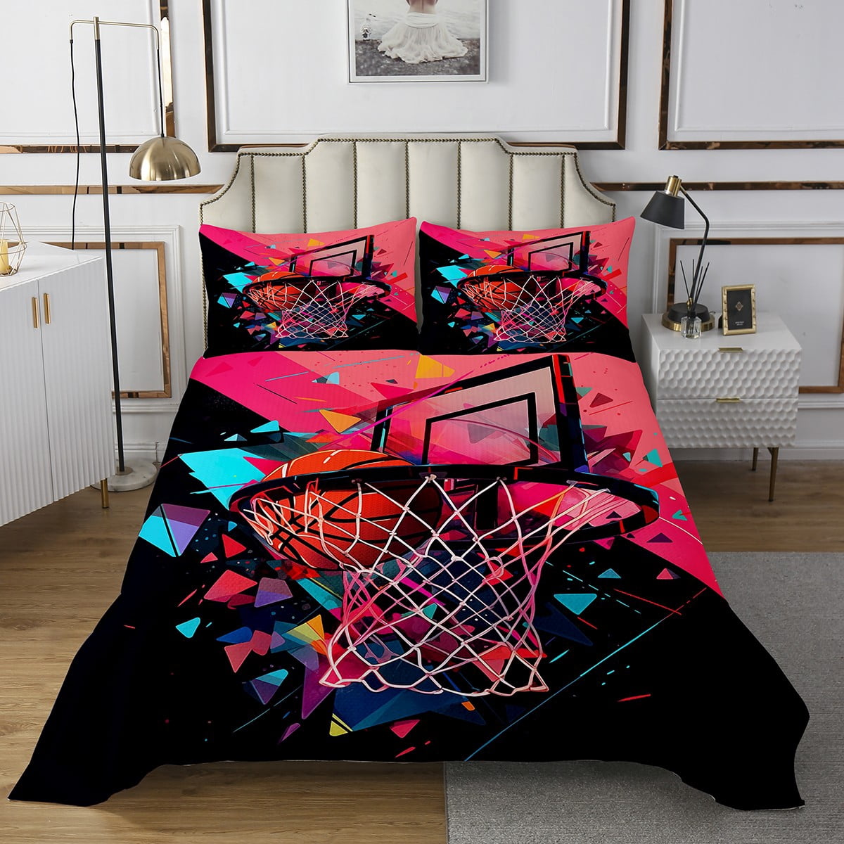 3D Basketball Quilt Set Sports Theme Coverlet Set 3D Ball Games ...