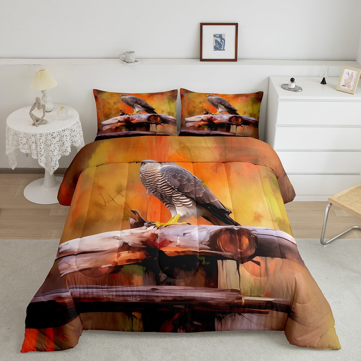 Erosebridal 3D Bird Bedding Sets Queen Brown Bird Comforter Set,Oil ...