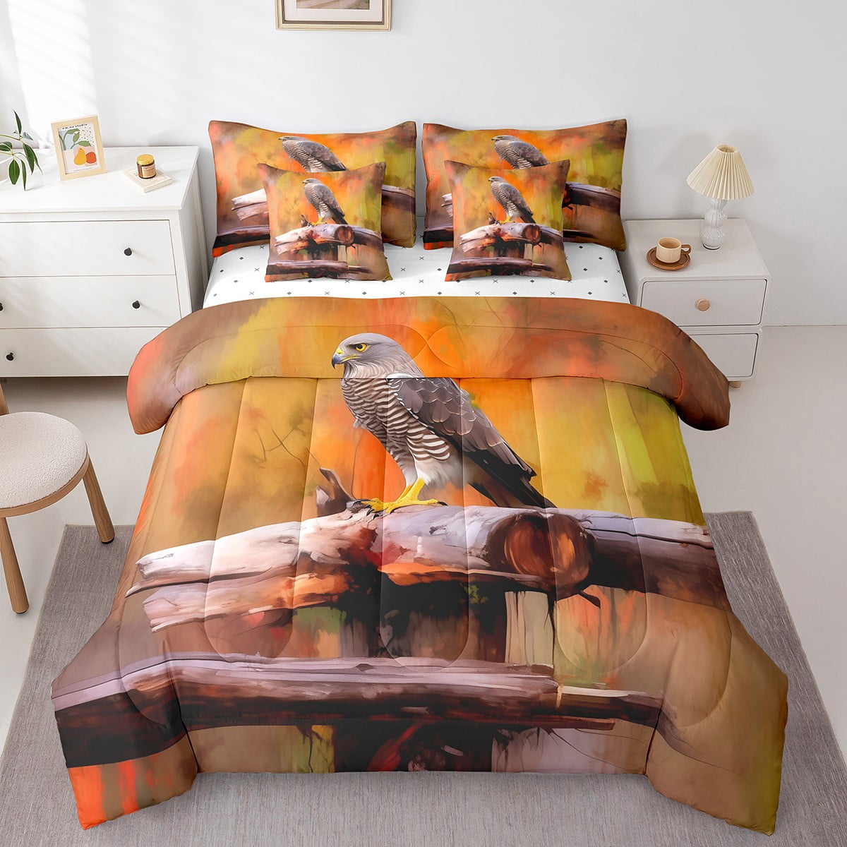 YST 3D Bird King Size Comforter Set 7pcs Set Brown Bird Bedding ...