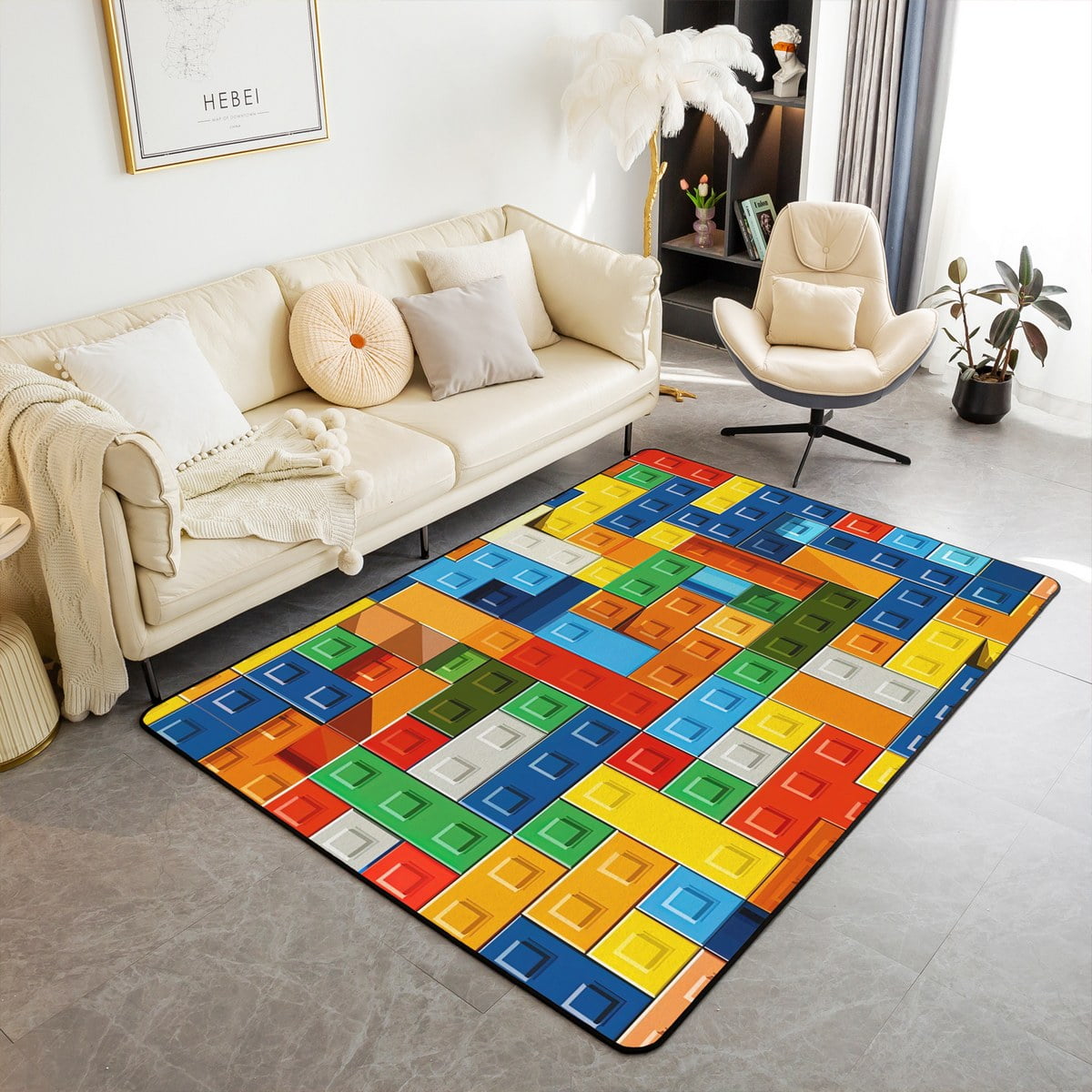 Erosebridal 3D Brick Area Rug 3x5, Colorful Construction Rug , Rainbow ...