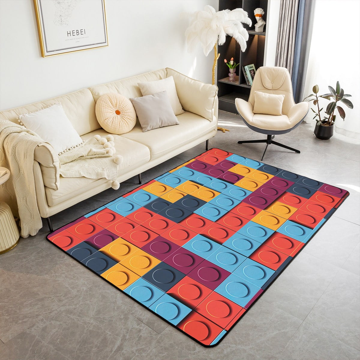 Erosebridal 3D Brick Area Rug 3x5, Colorful Construction Rug For ...