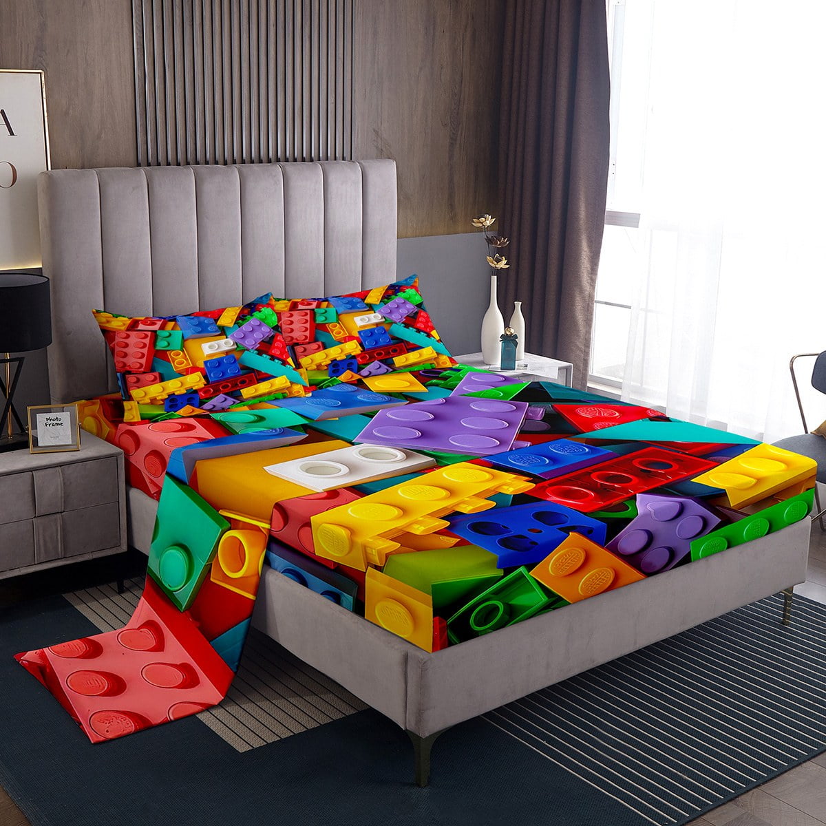Erosebridal 3D Brick Bed Sheets Set Twin, Colorful Construction Sheet ...