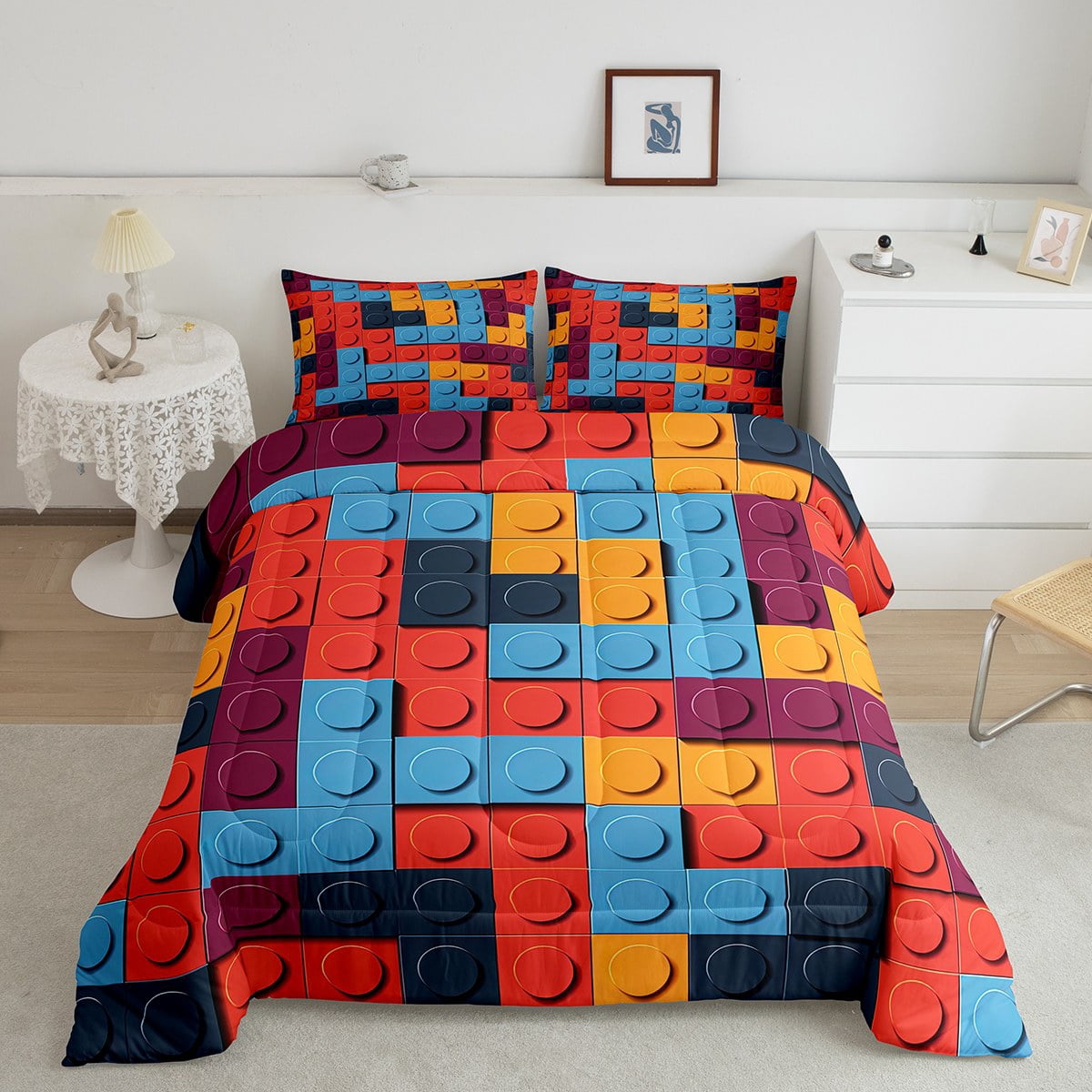 Erosebridal 3D Brick Comforter Set King, Colorful Construction Bedding ...