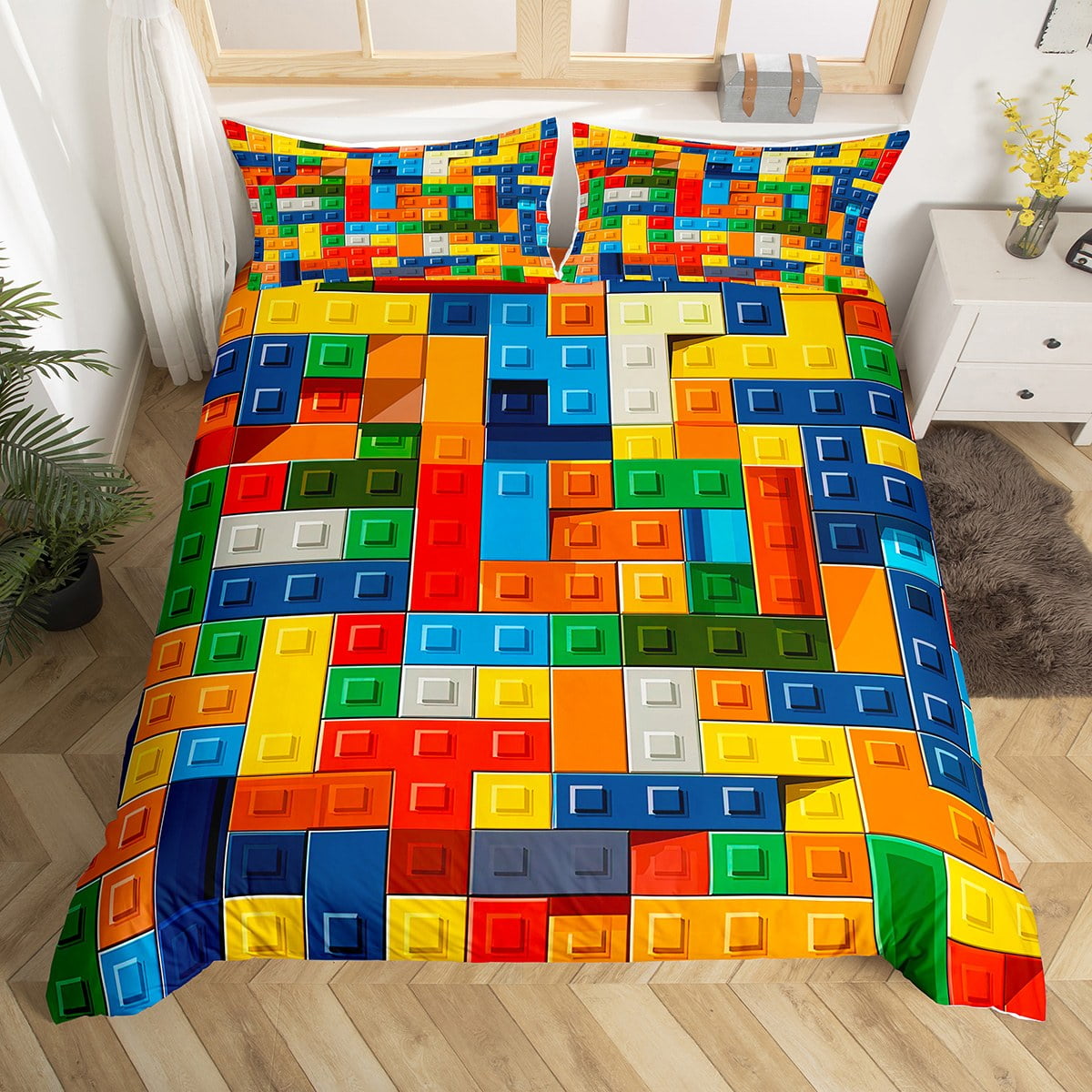 Erosebridal 3D Brick Duvet Cover Twin, Colorful Construction Bedding ...