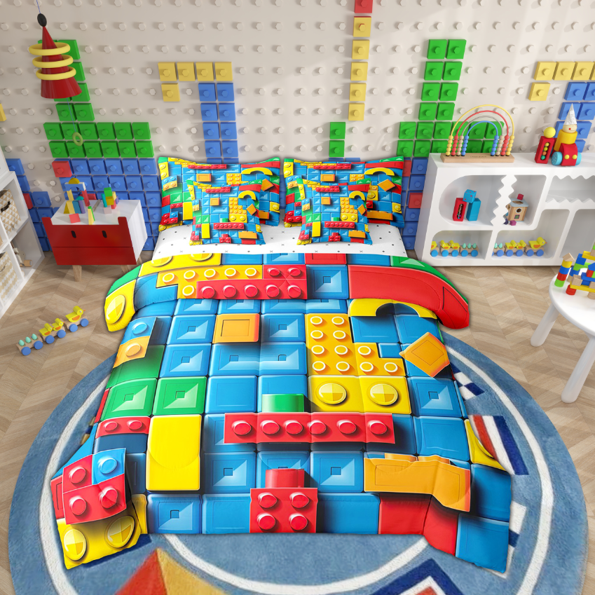 3D Building Blocks 7 Pcs Comforter Set Queen, Colorful Construction ...