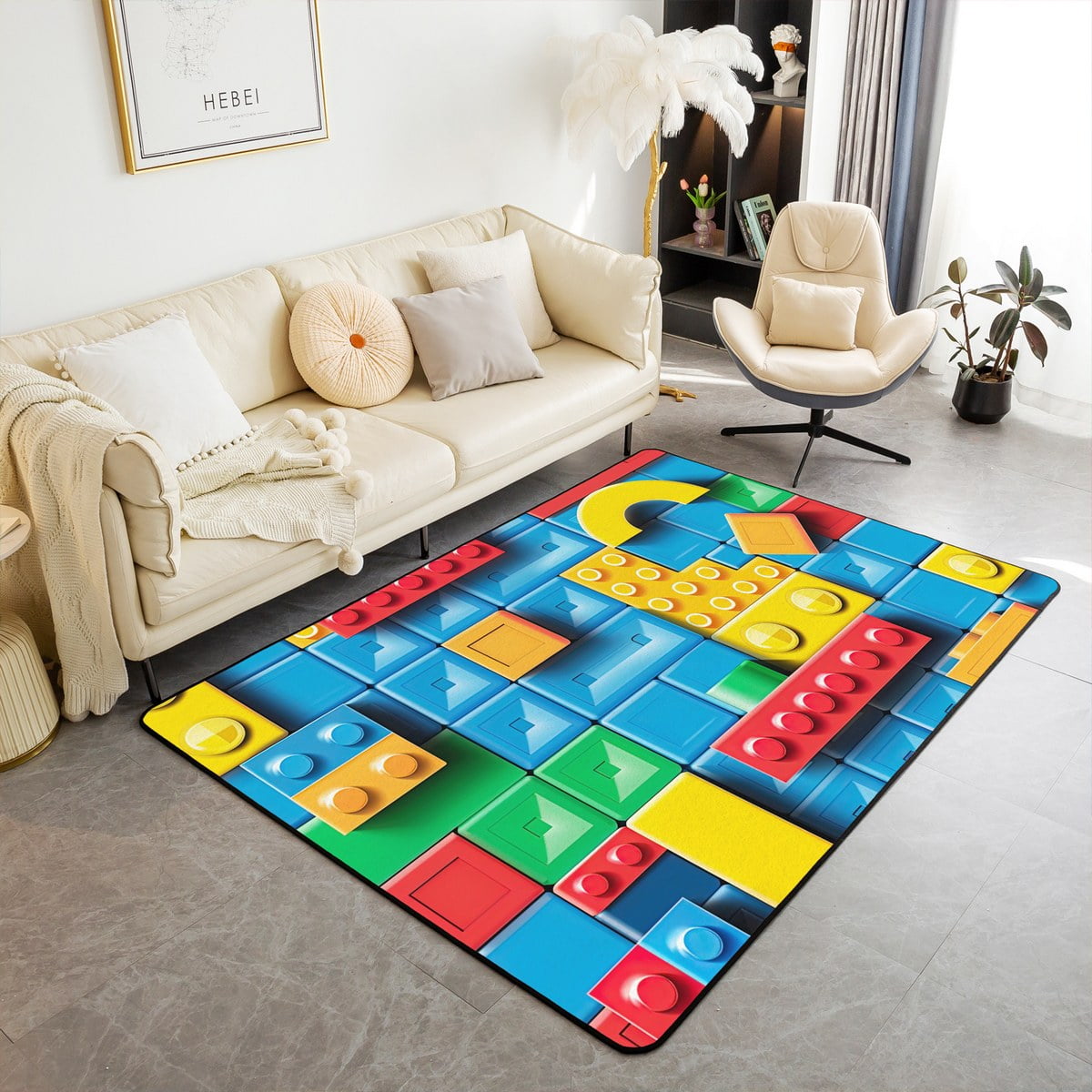 Erosebridal 3D Building Blocks Area Rug 3x5, Colorful Construction Rug ...