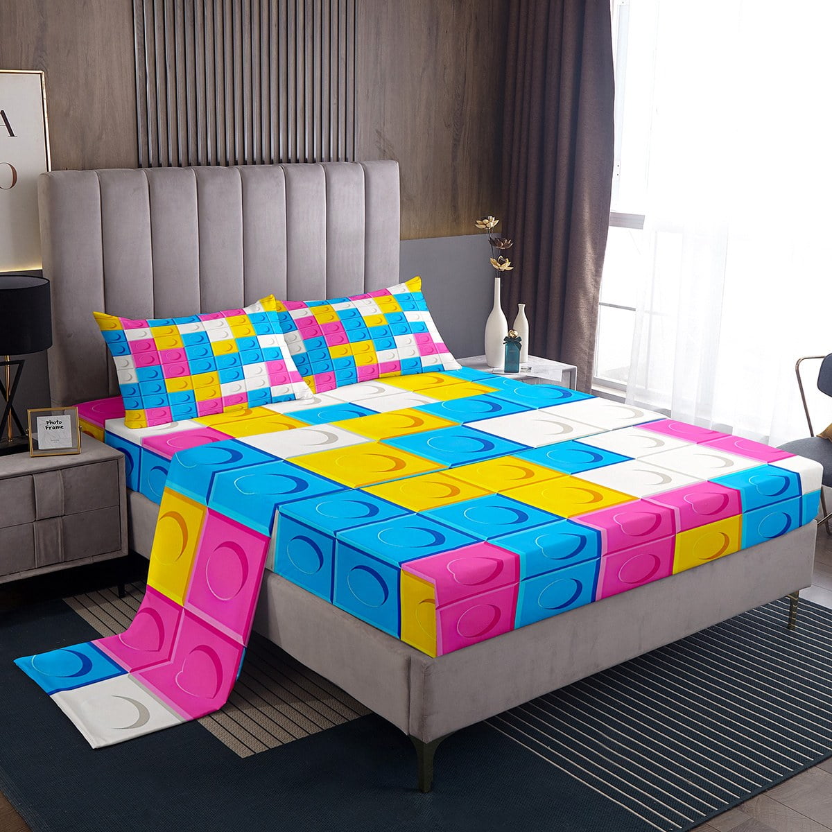 Erosebridal 3D Building Blocks Bed Sheets Set Queen, Colorful ...