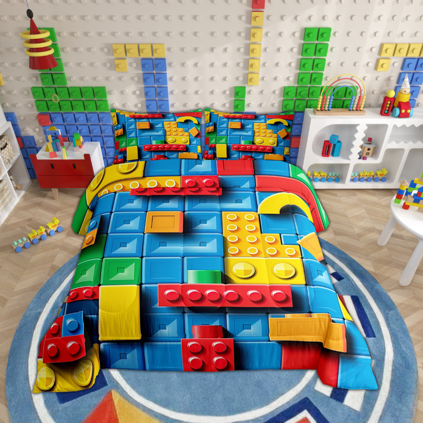 Erosebridal 3D Building Blocks Comforter Set Full, Colorful ...