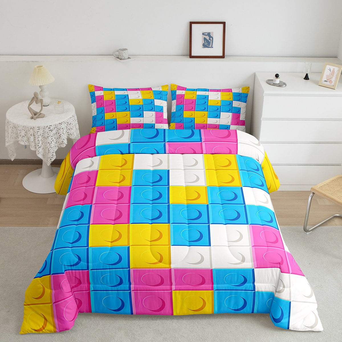 YST 3D Building Blocks Comforter Set Full, Colorful Construction ...