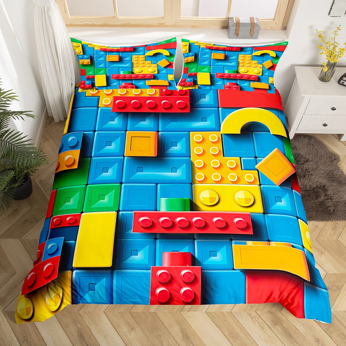 Erosebridal 3D Building Blocks Duvet Cover King, Colorful Construction ...