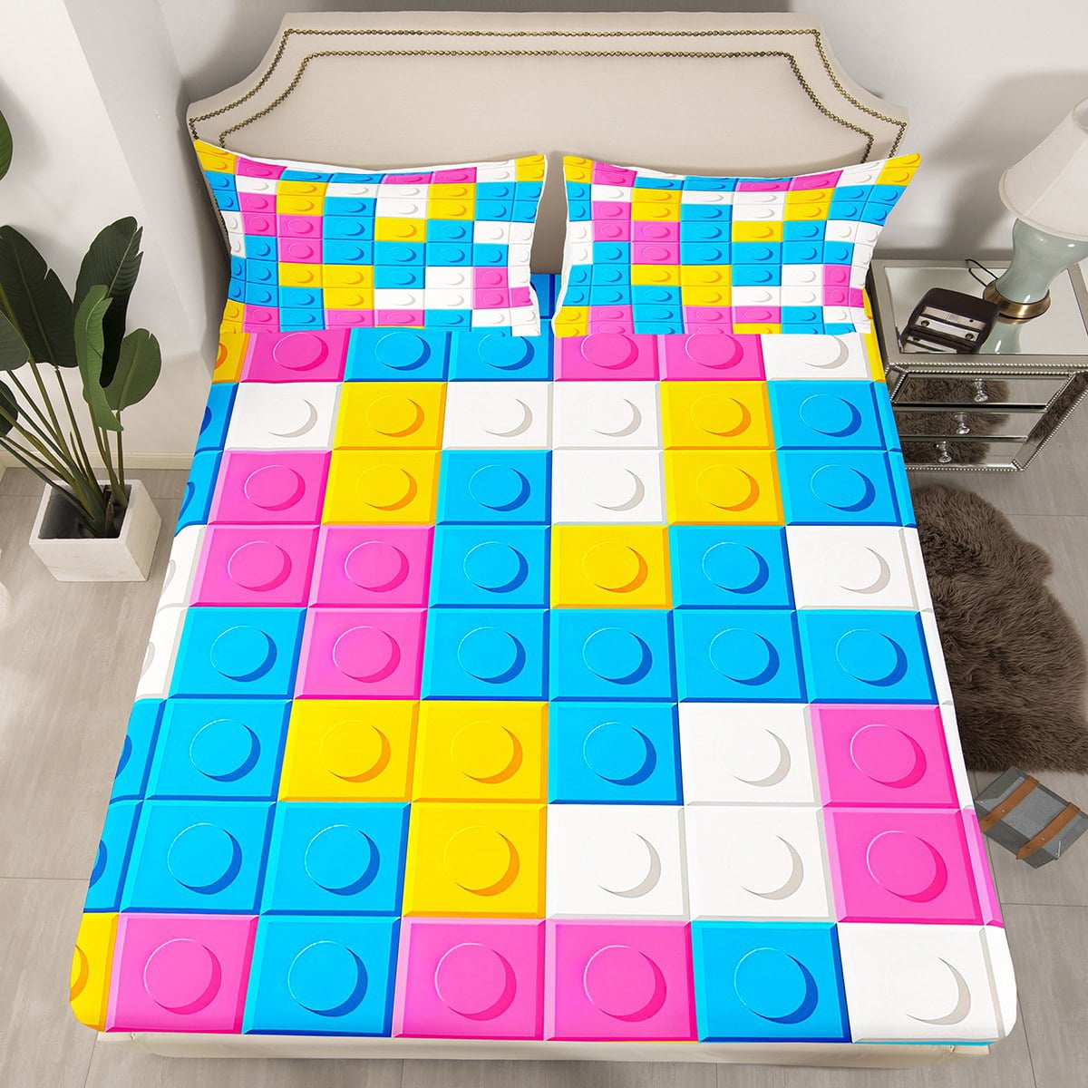 Erosebridal 3D Building Blocks Fitted Sheet Twin, Colorful Construction ...