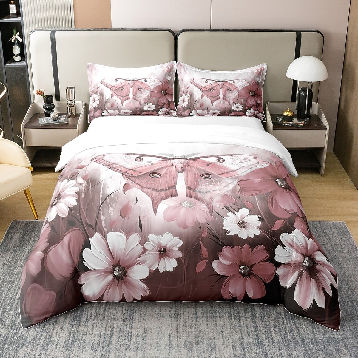 3D Butterflies 100% Cotton Duvet Cover Twin Size, Pink Insects ...