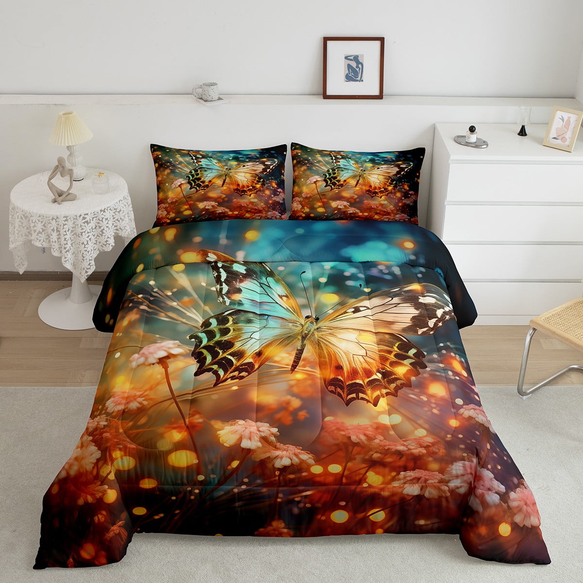 3D Butterfly Bedding Comforter Sets Twin Size, Orange Butterfly Tie Dye ...