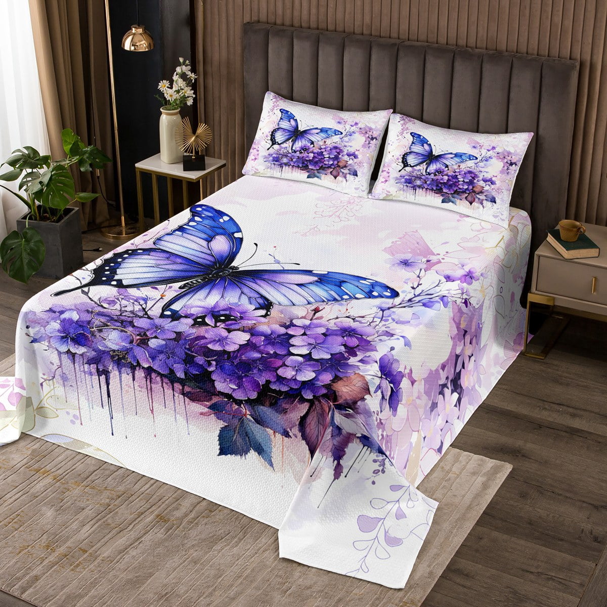3D Butterfly Purple Bedspread Set Queen Size Coverlet Set Dreamy ...