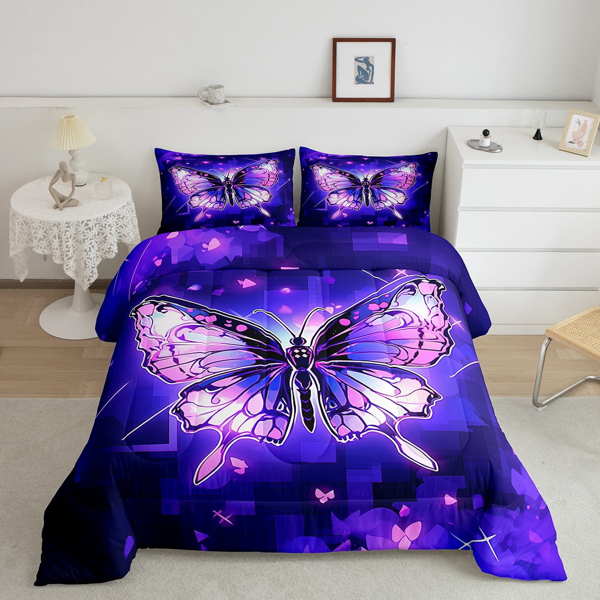 Erosebridal 3D Butterfly Queen Comforter Set Dreaming Butterfly Bedding Sets,Butterfly Graffiti ...