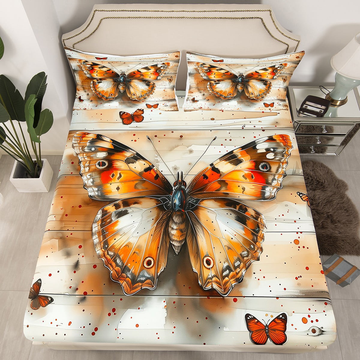 3D Butterfly Twin Bed Sheets Death Butterfly Fitted Sheet Farmhouse Tie ...