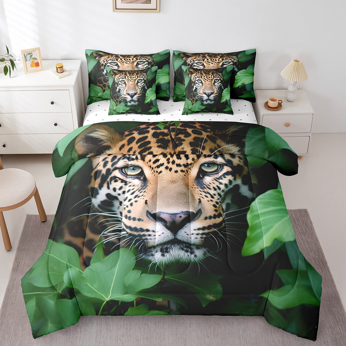 3D Cheetah Comforter Set 7 Pcs King Leopard Print Down Comforter ...