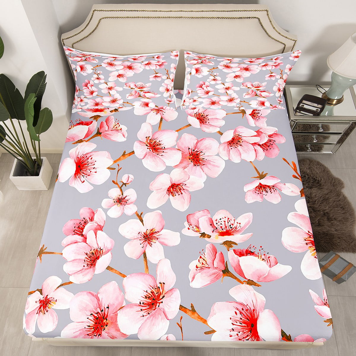 3D Cherry Blossoms Queen Sheets for Women Pink Sakura Flower Bed Sheets ...