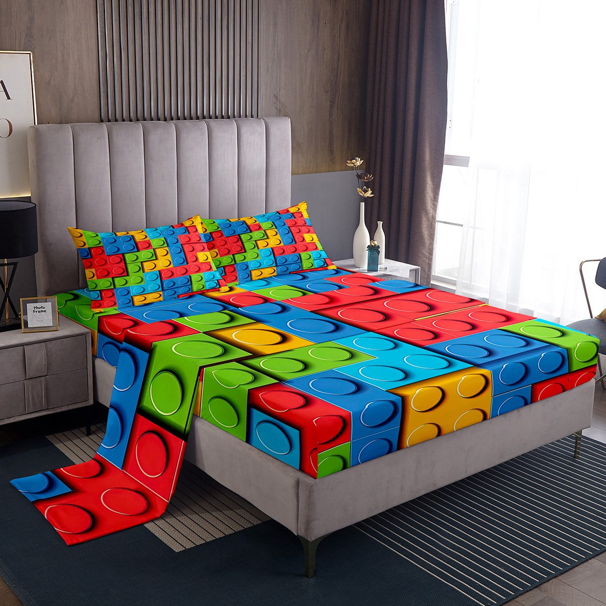 YST 3D Construction Bed Sheets Set Twin, Building Blocks Sheet Set For ...