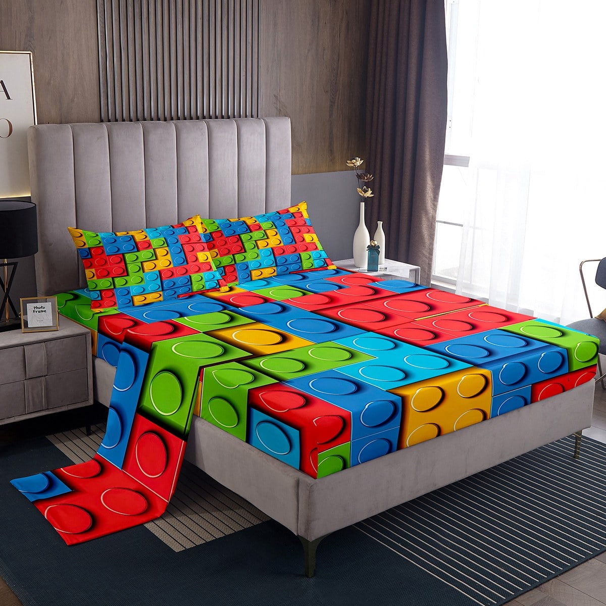 Erosebridal 3D Construction Bed Sheets Set Twin, Building Blocks Sheet ...