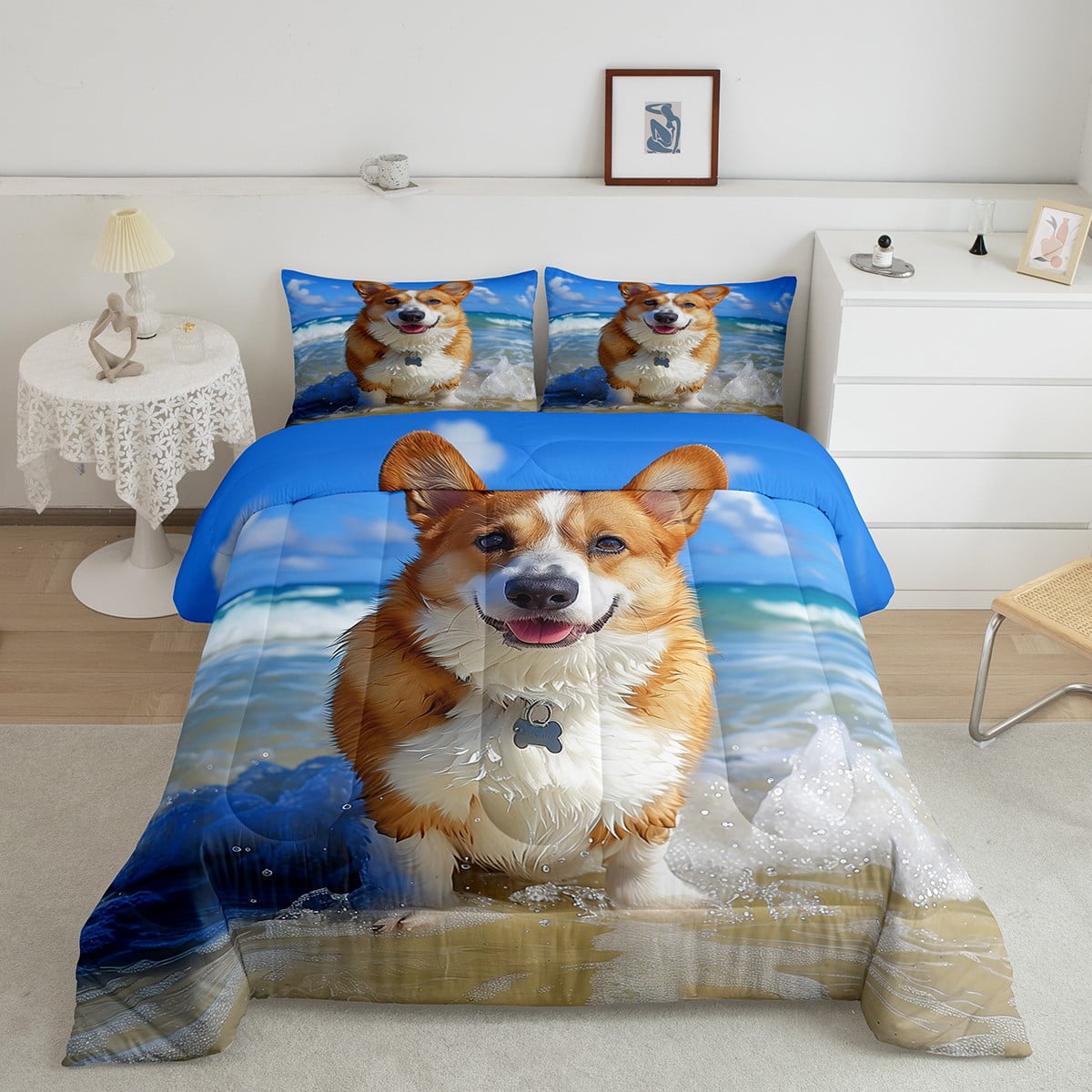 Erosebridal 3D Corgi Bedding Sets Queen Kawaii Dog Pet Comforter Set ...