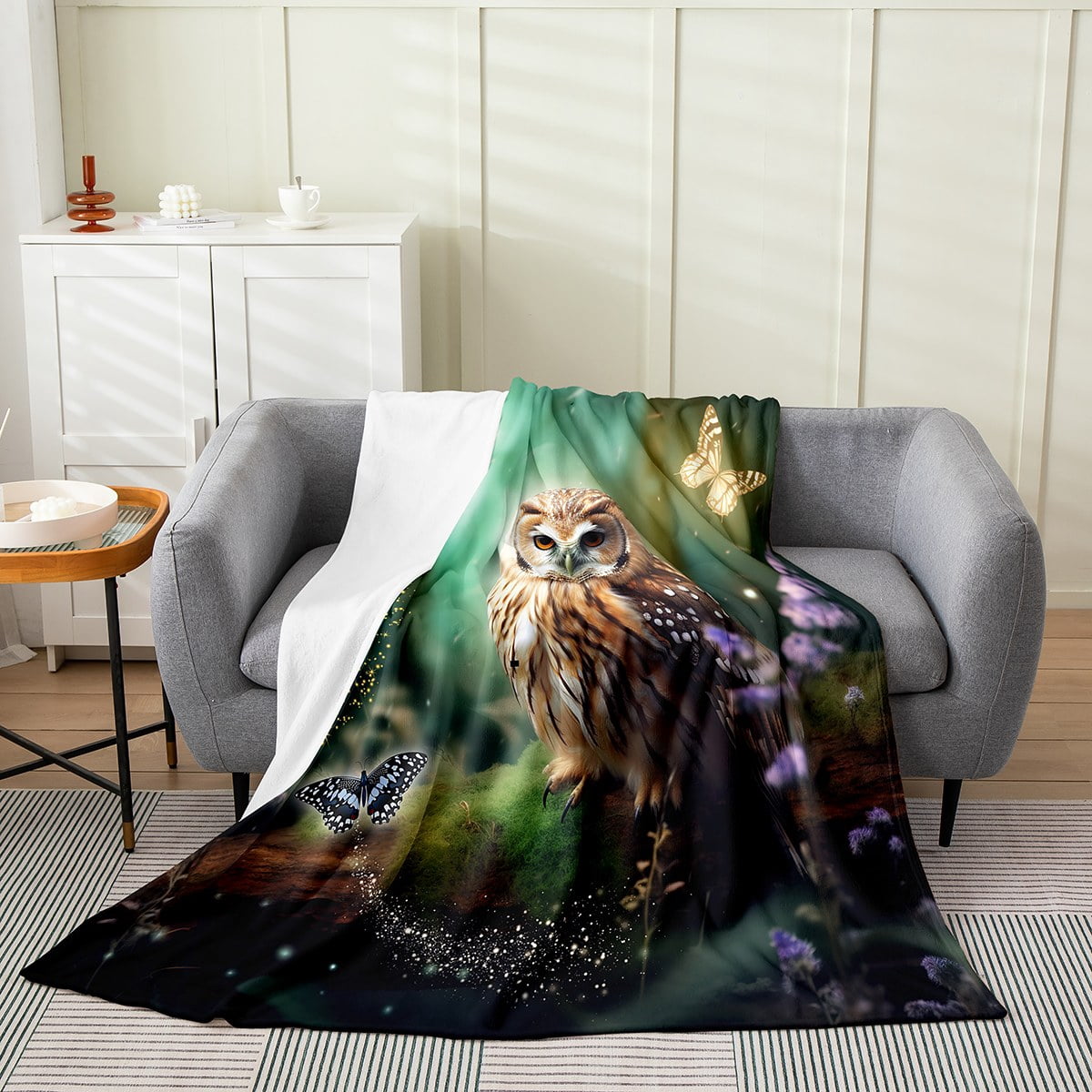 3D Cute Owl Throw Blanket For Adult Teens Glitter Butterfly Fleece ...