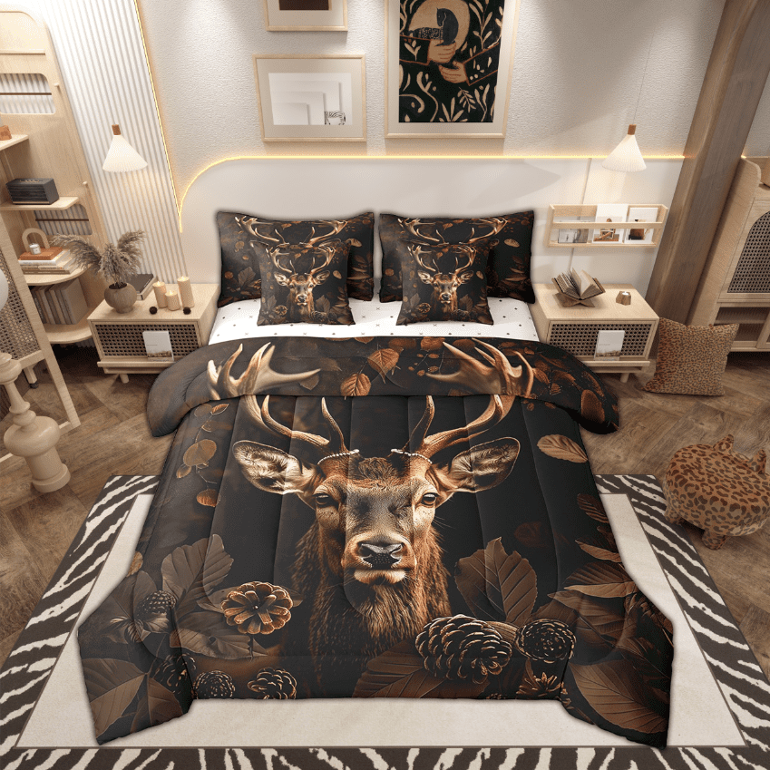 3D Deer Bed in a Bag 7-Piece Safari Moose Queen Size Comforter Set ...