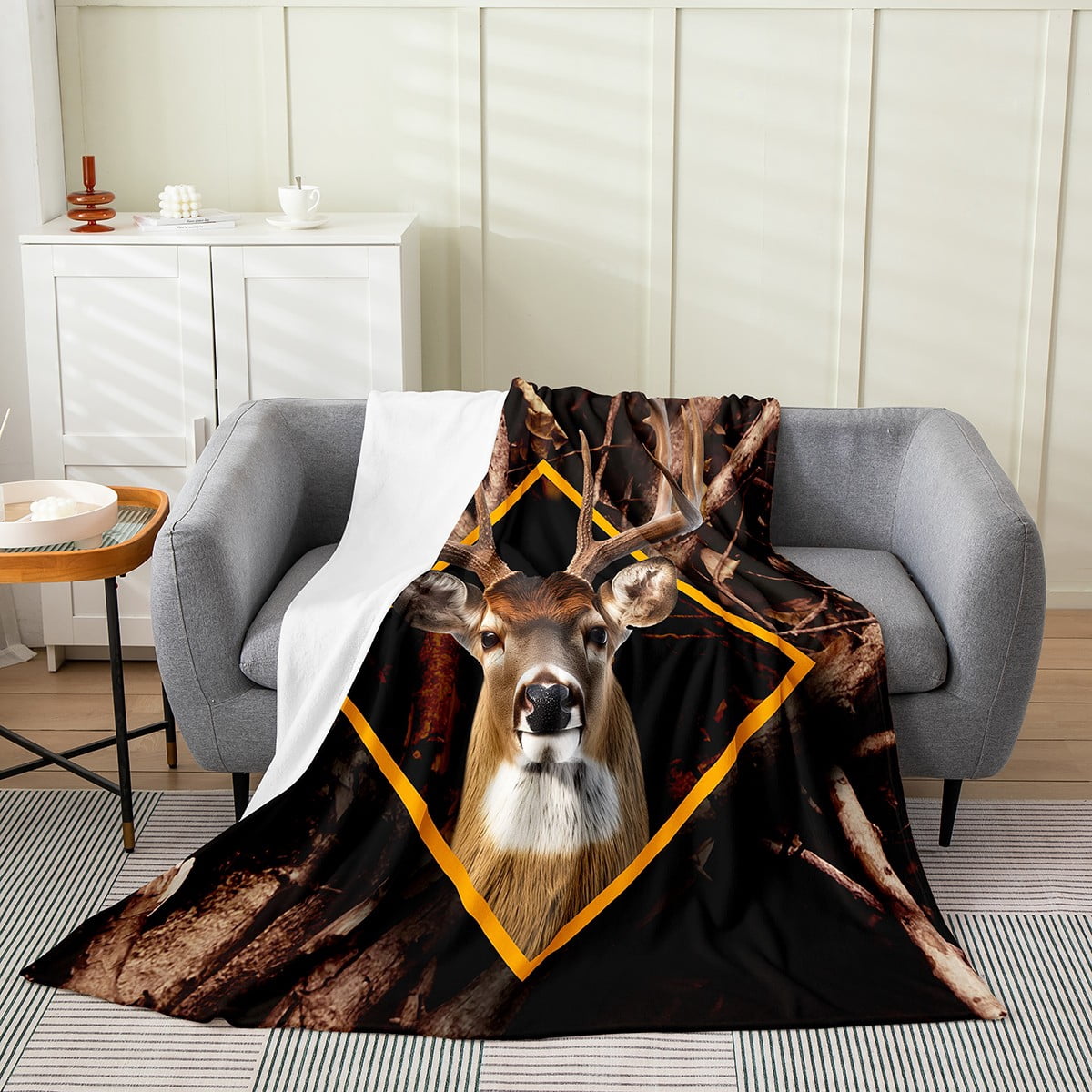 3D Deer Fleece Blanket 30x40 Elk Antler Blanket Tree Jungle Branch ...