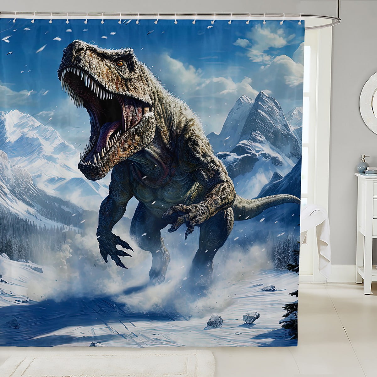 3D Dinosaur Bathroom Accessories ,Cute Dino Shower Curtain Dinosaur Bathroom Decor,Safari Animal ...