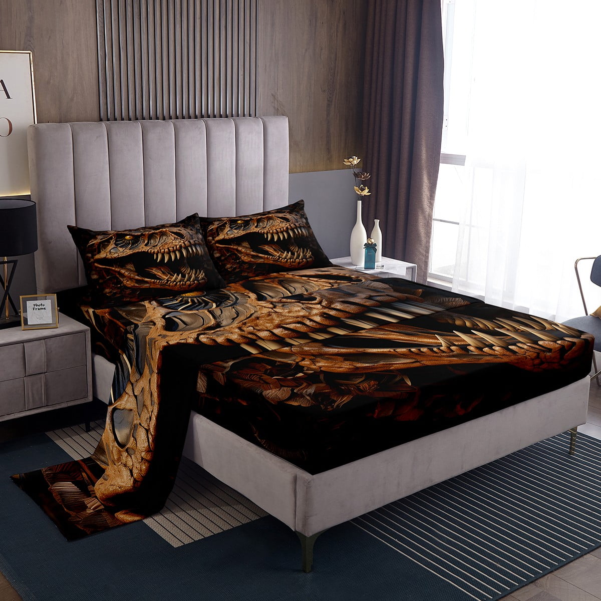 3D Dinosaur Bed Sheets Set Dinosaur and Bones Sheets Tropical Wild ...