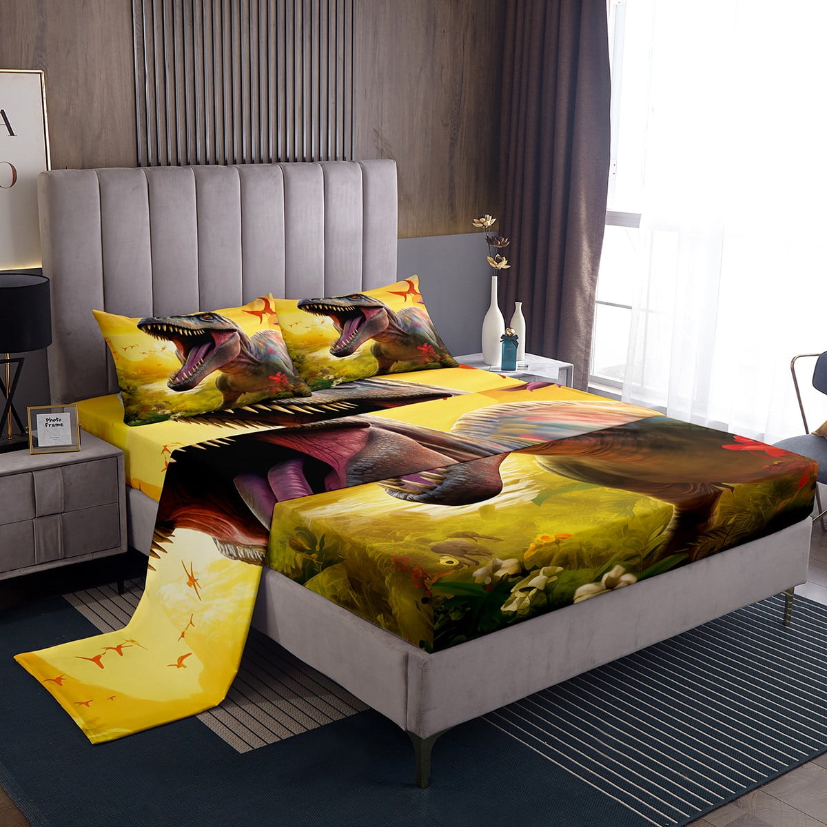 Erosebridal 3D Dinosaur Bed Sheets Set Dino Twin Size Sheet Sets, Wild Animal Sheets Jungle Bed ...