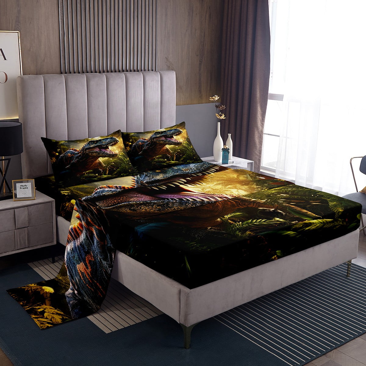 Erosebridal 3D Dinosaur Bed Sheets Queen,Animal Jungle Sheet Set ...