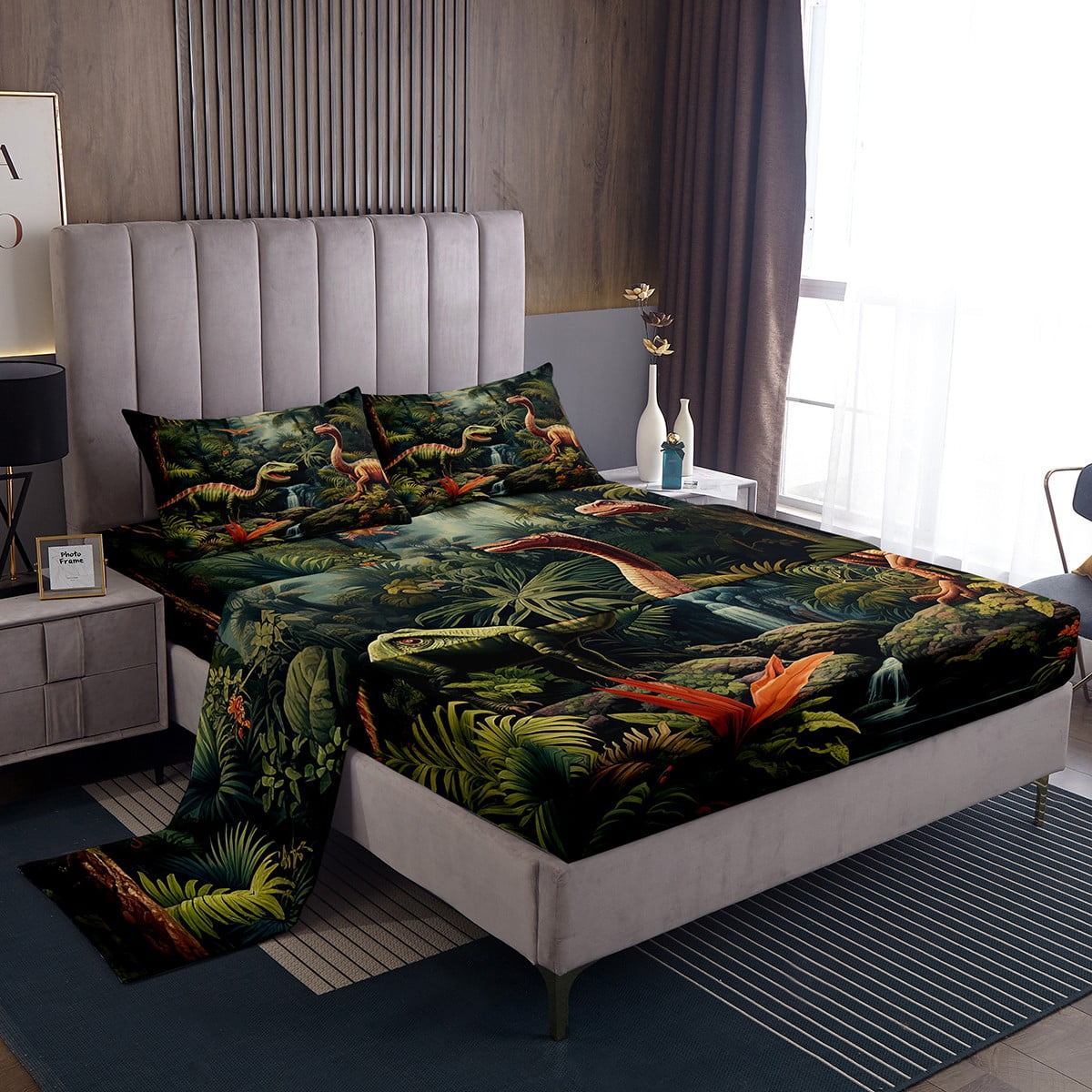 YST 3D Dinosaur Bed Sheets Queen Size,Jungle Animal Sheet Set Dinosaur ...