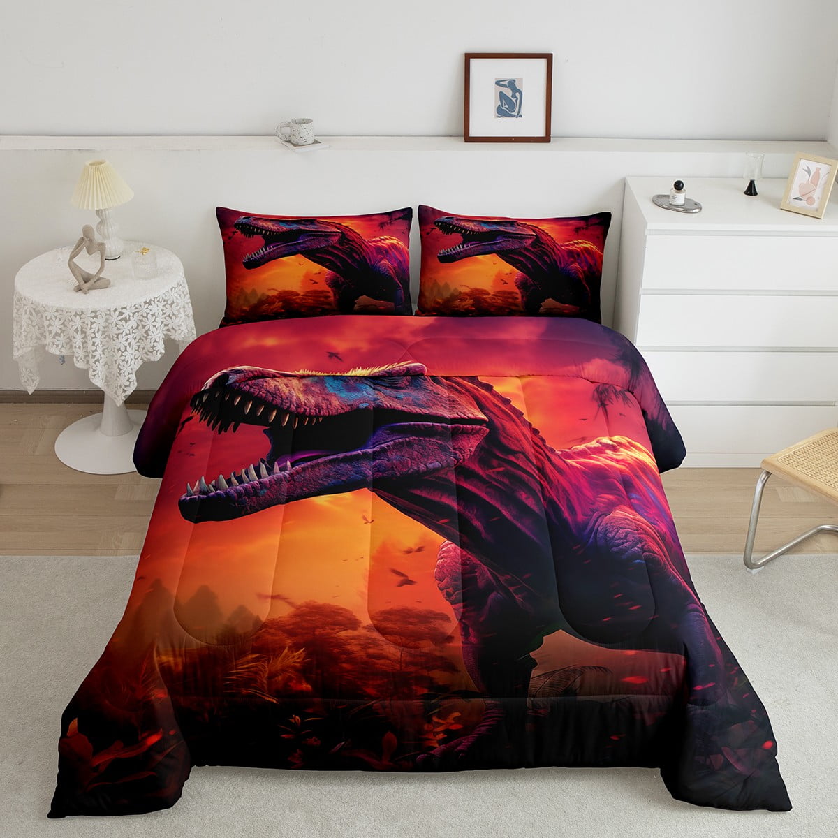 YST 3D Dinosaur Bedding Set Twin Size,Cute Dino Comforter Set Dinosaur Room Decor for Boys Girls ...