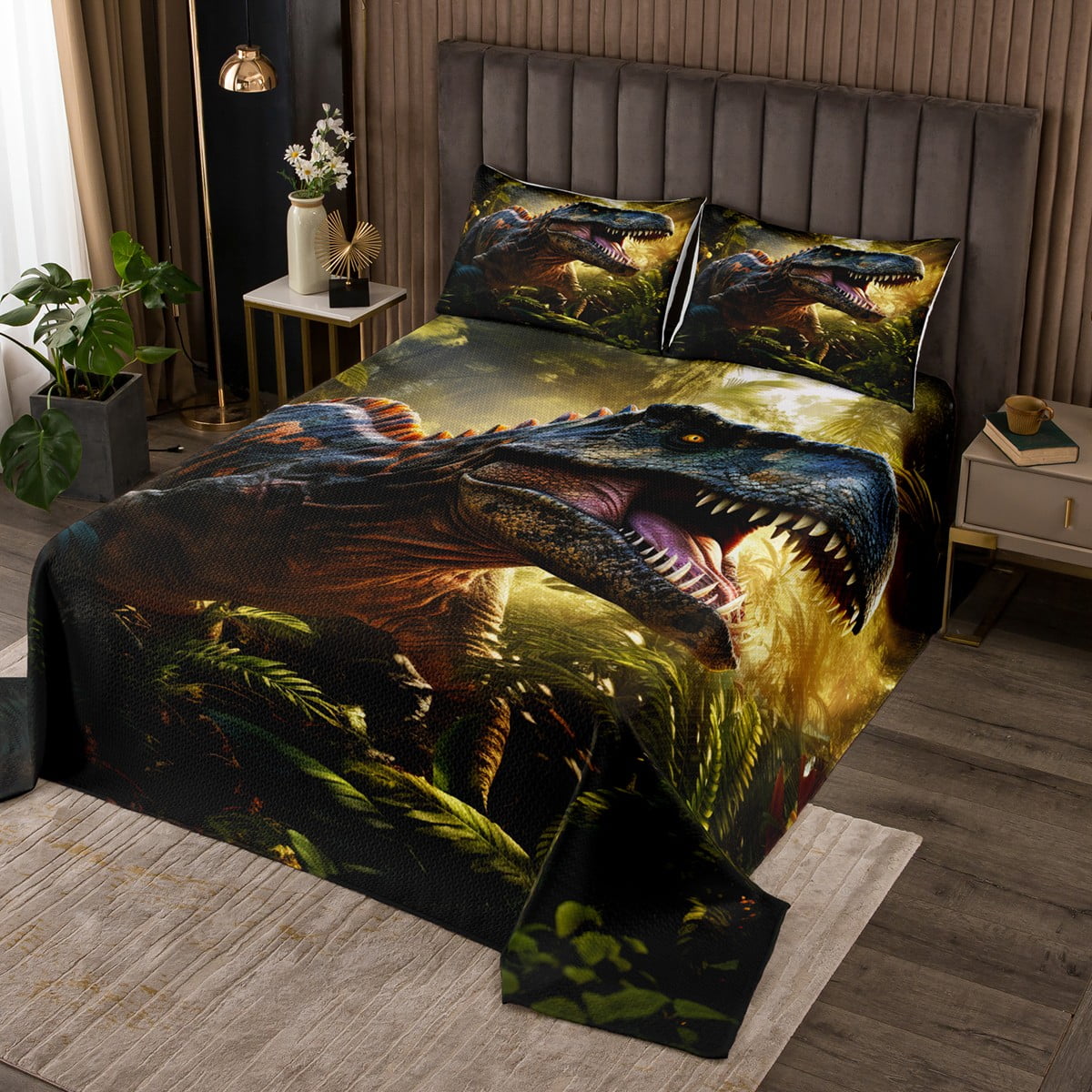 YST 3D Dinosaur Bedspread Set King for Girls Boys Kids,Animal Jungle ...