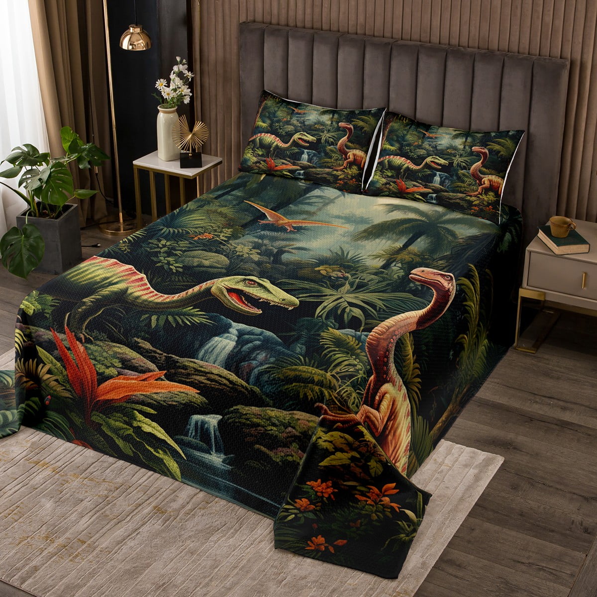 YST 3D Dinosaur Bedspread Set Twin Size,Jungle Animal Quilt Set ...