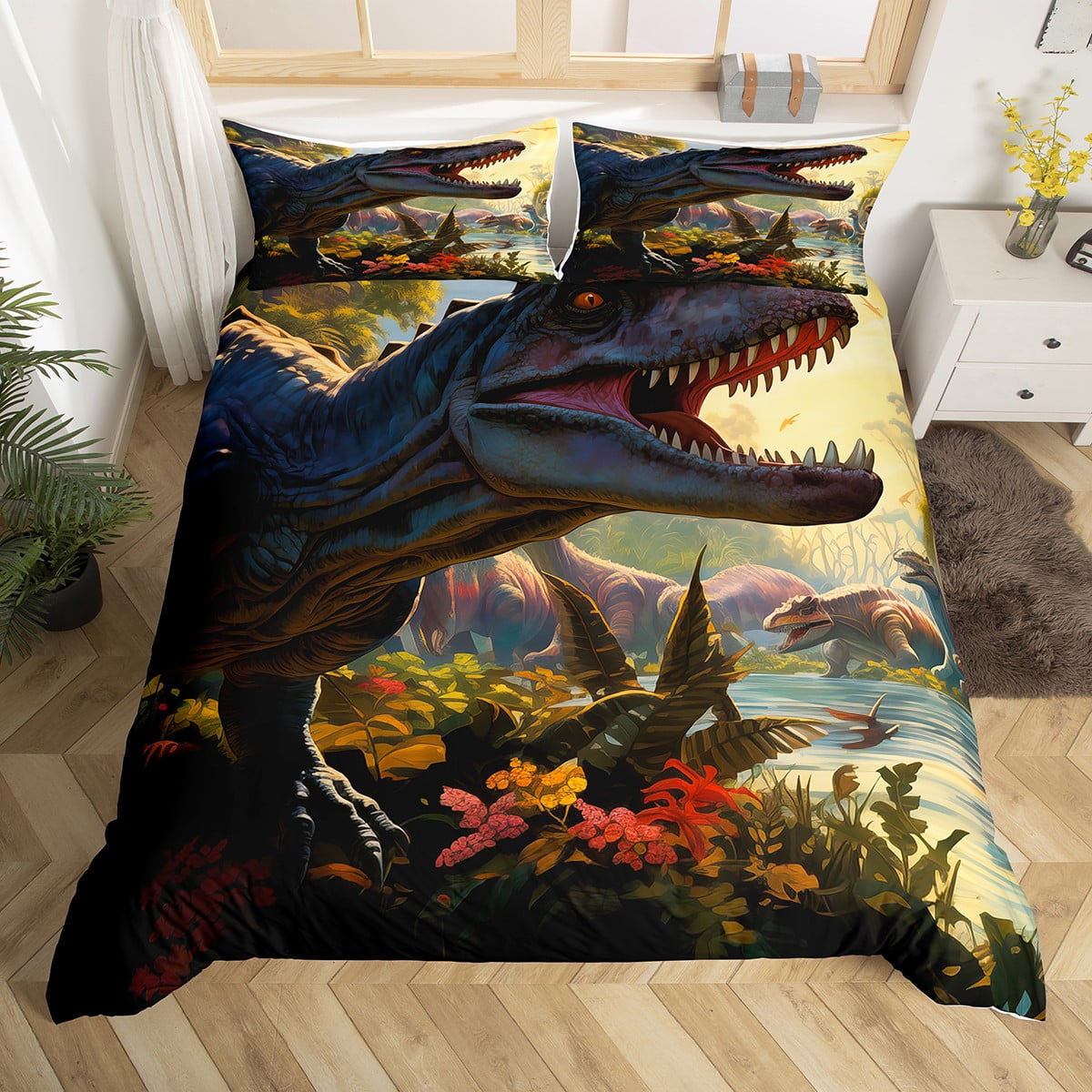 YST 3D Dinosaur Comforter Cover Twin Size for Boys Kids Teens Jungle ...