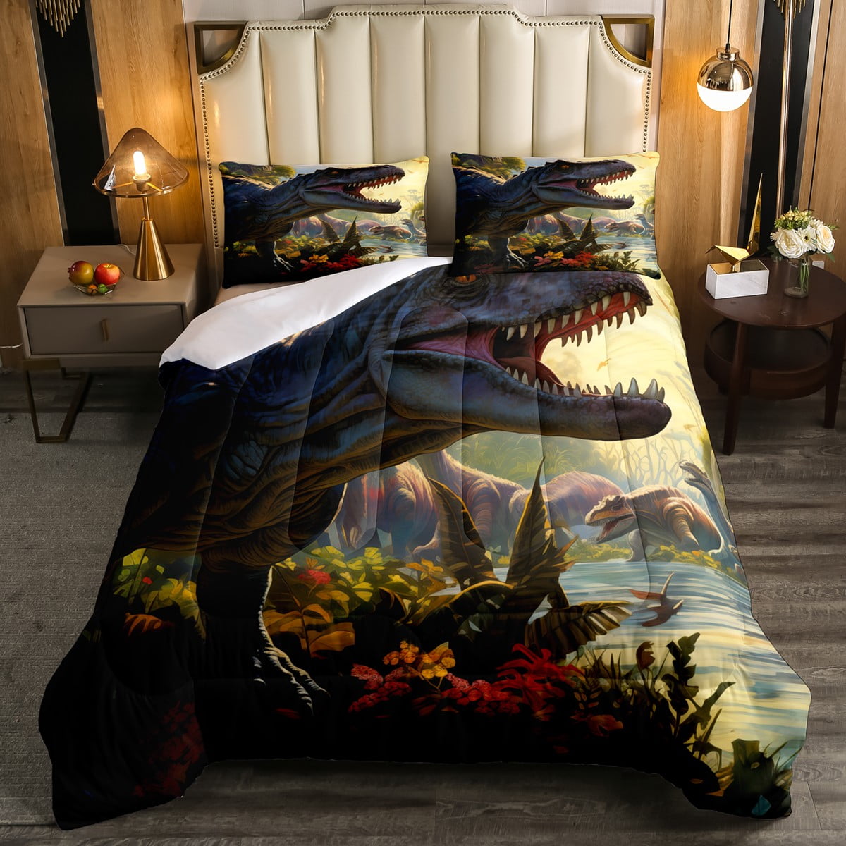 YST 3D Dinosaur Comforter Set Twin Size for Boys Kids Teens Jungle Dinosaur Bedding Set Tropical ...