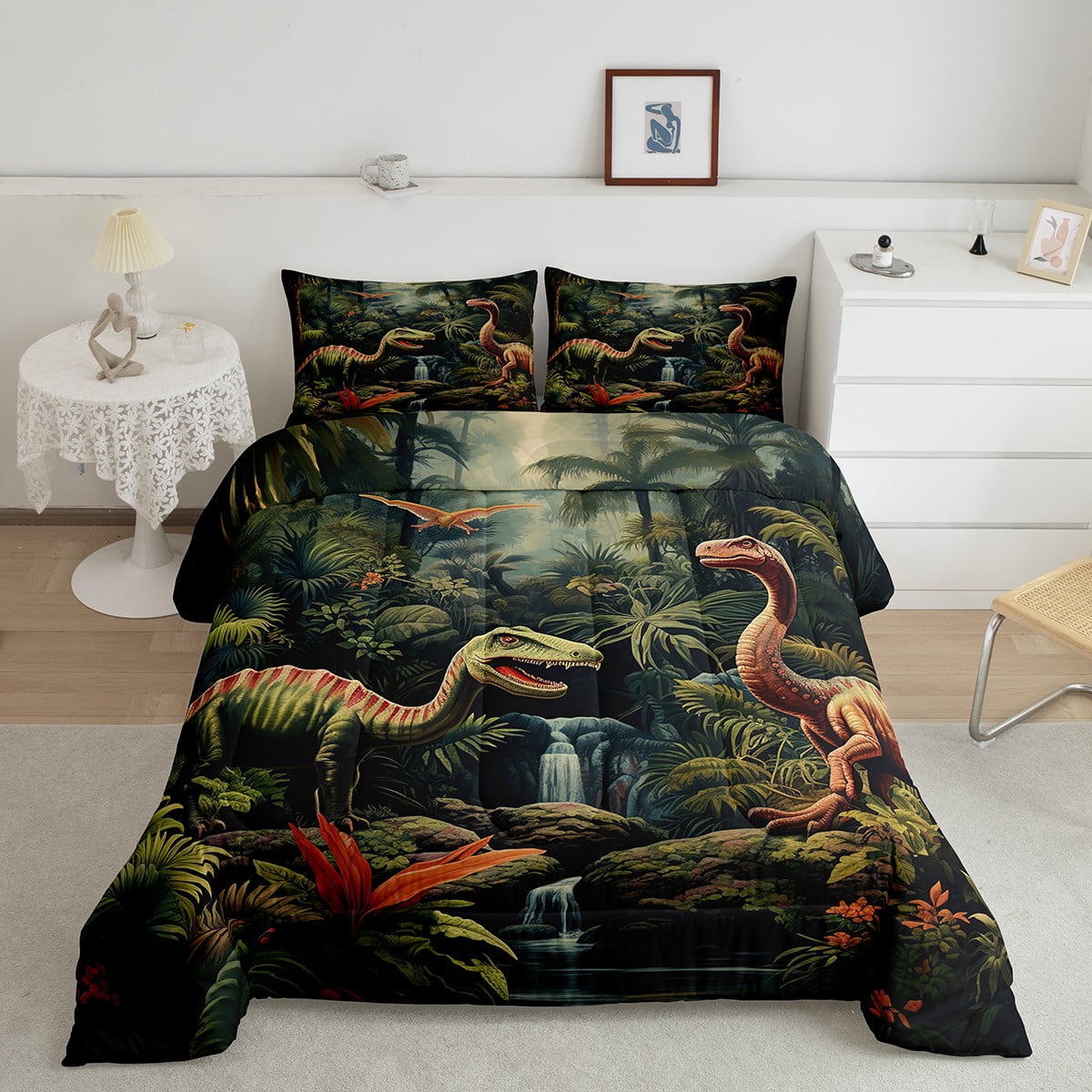 YST 3D Dinosaur Comforter Set Twin Size,Jungle Animal Bedding Set Dinosaur Room Decor for Boys ...