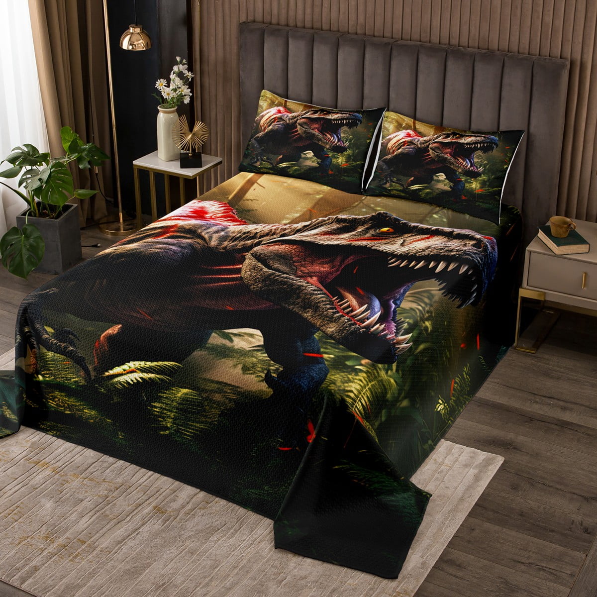 YST 3D Dinosaur Coverlet King Size Kids Boys Bedding Set, Dino Bedspread Set 3D Jungle Animals ...