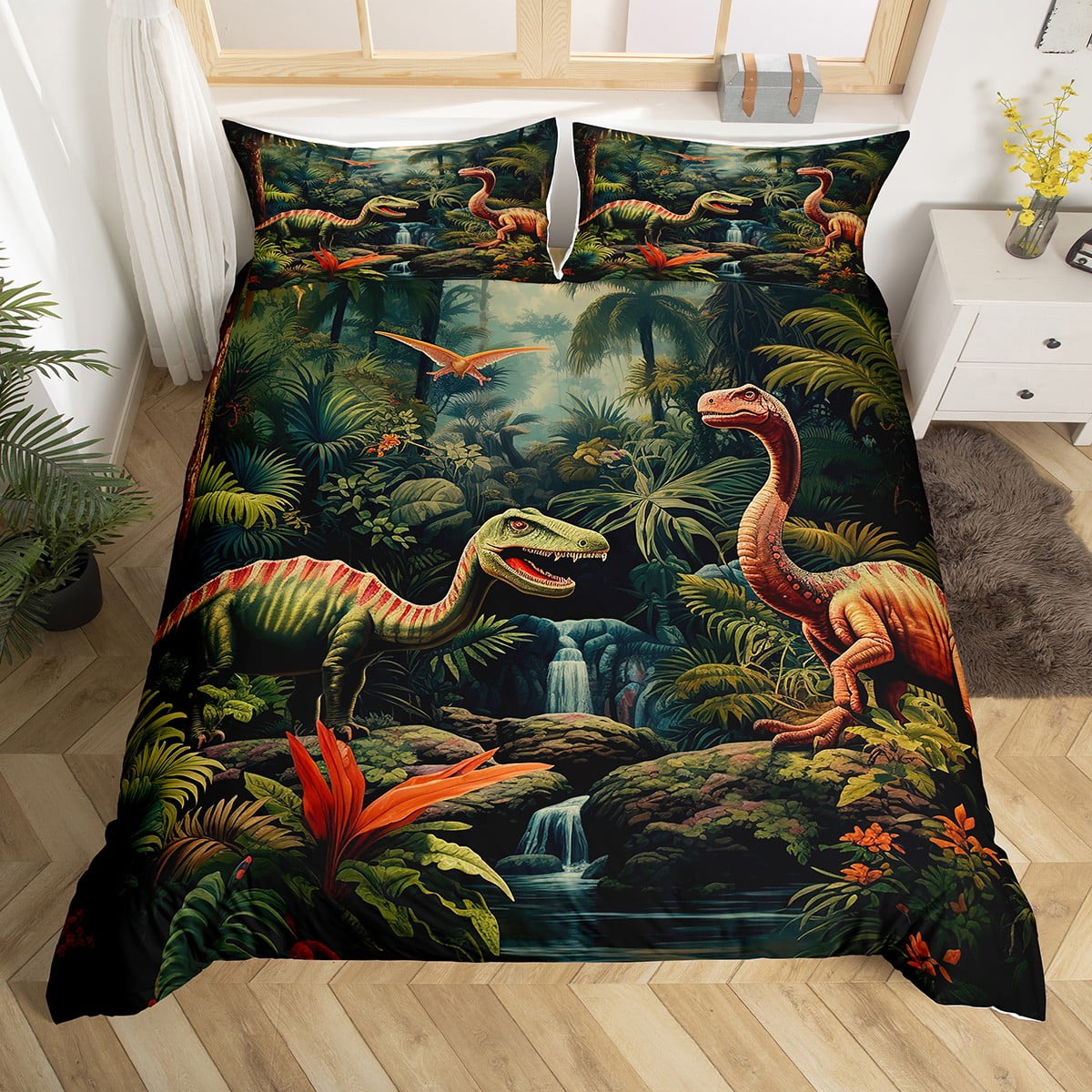 YST 3D Dinosaur Duvet Cover Full Size,Jungle Animal Bedding Set ...