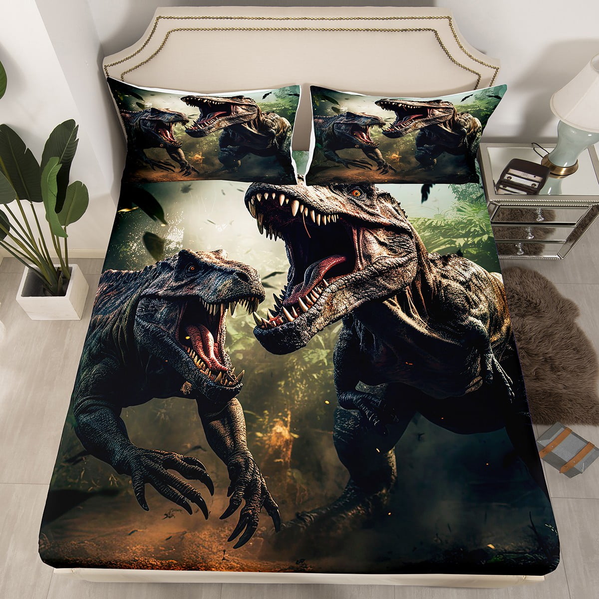 Erosebridal 3D Dinosaur Fitted Sheet Twin,Jungle Animal Bedding Set ...