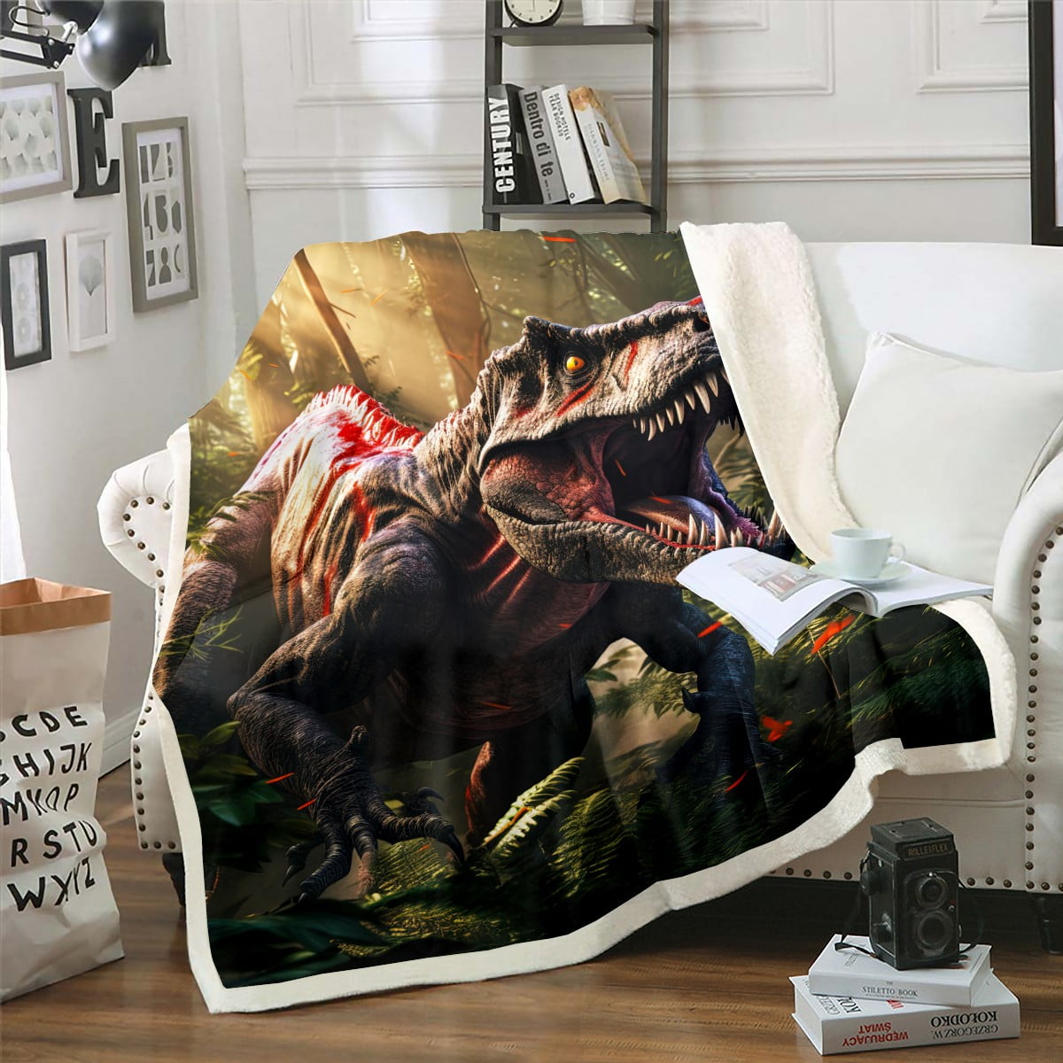 3D Dinosaur Fleece Blanket Sherpa Blanket, Dino Blanket 3D Jungle ...