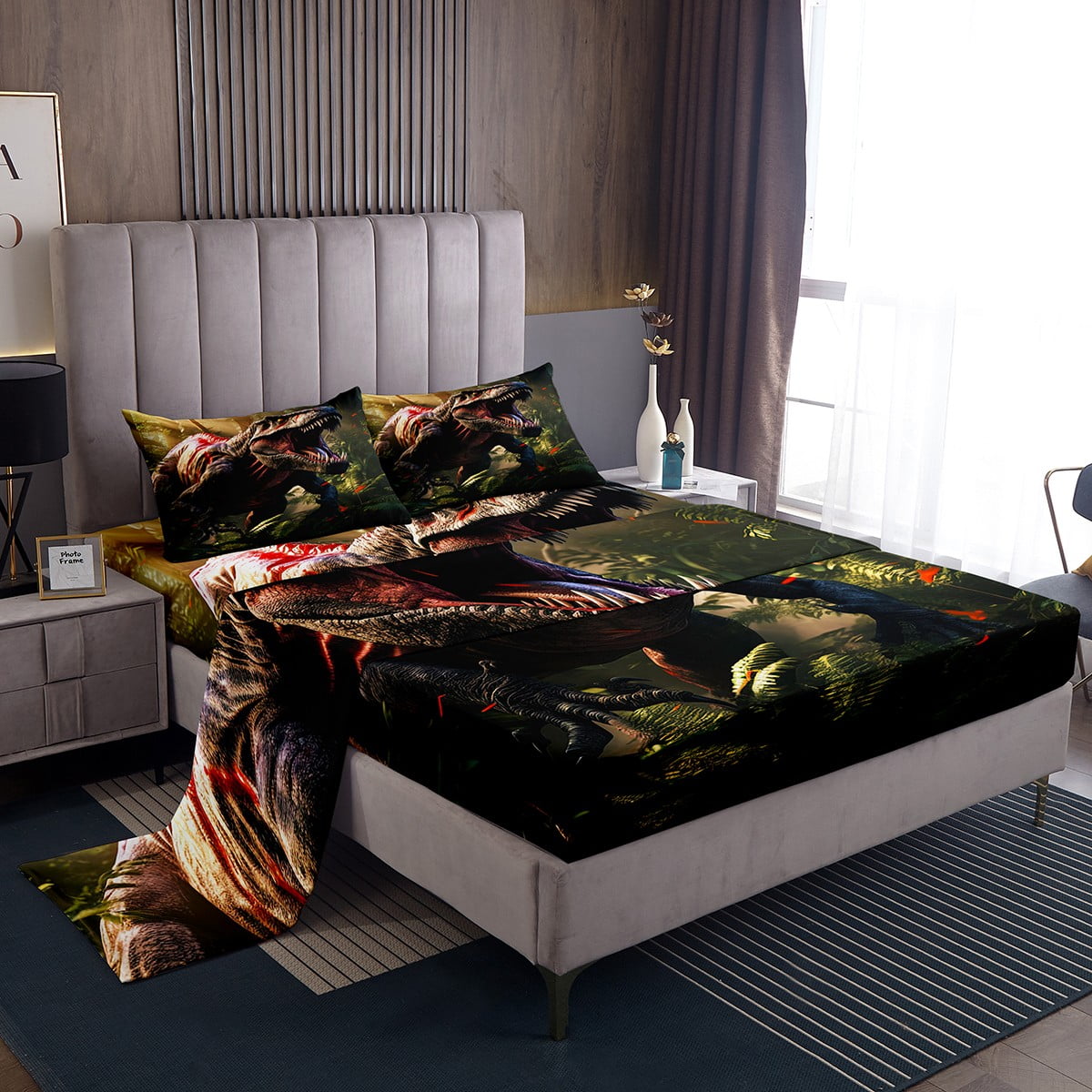 Erosebridal 3D Dinosaur King Sheets Bed Set, Dino Bed Sheets Set 3D ...