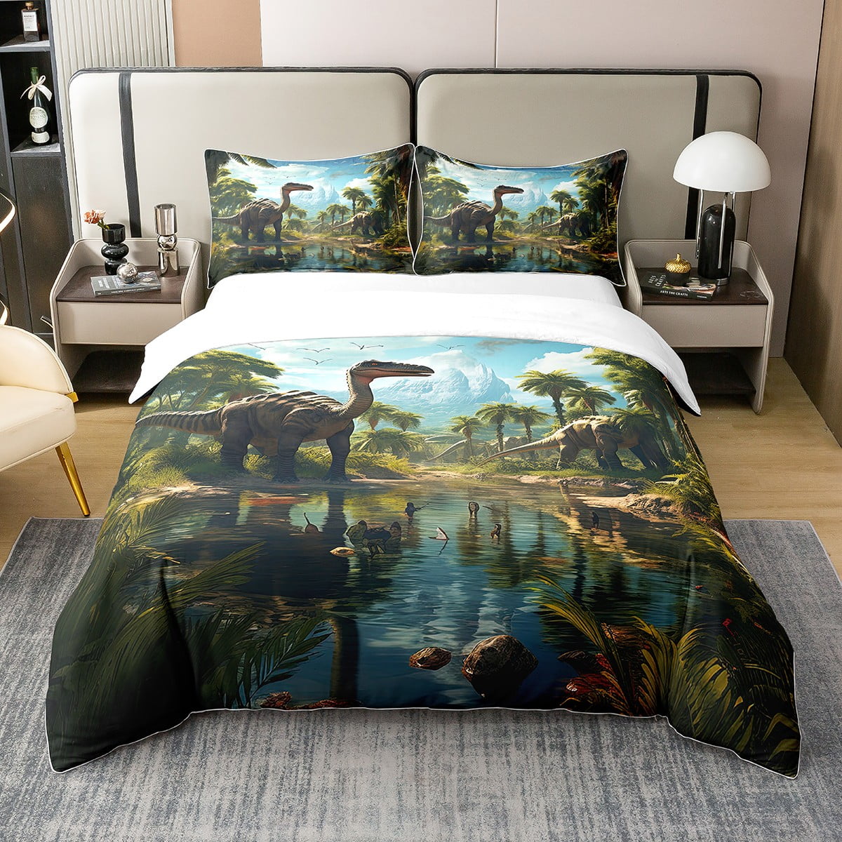 Erosebridal 3D Dinosaur Queen 100% Cotton Duvet Cover,Wild Animal Jungle Bedding Set Dinosaurs ...