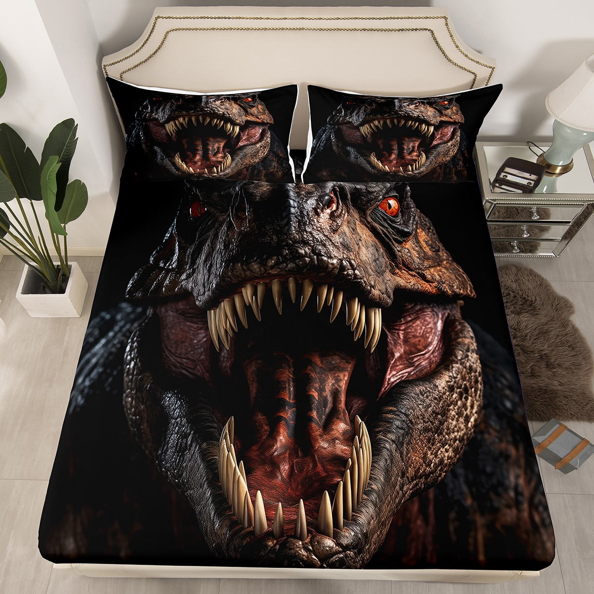 YST 3D Dinosaur Queen Fitted Sheet,Jungle Wild Animal Bedding Set ...