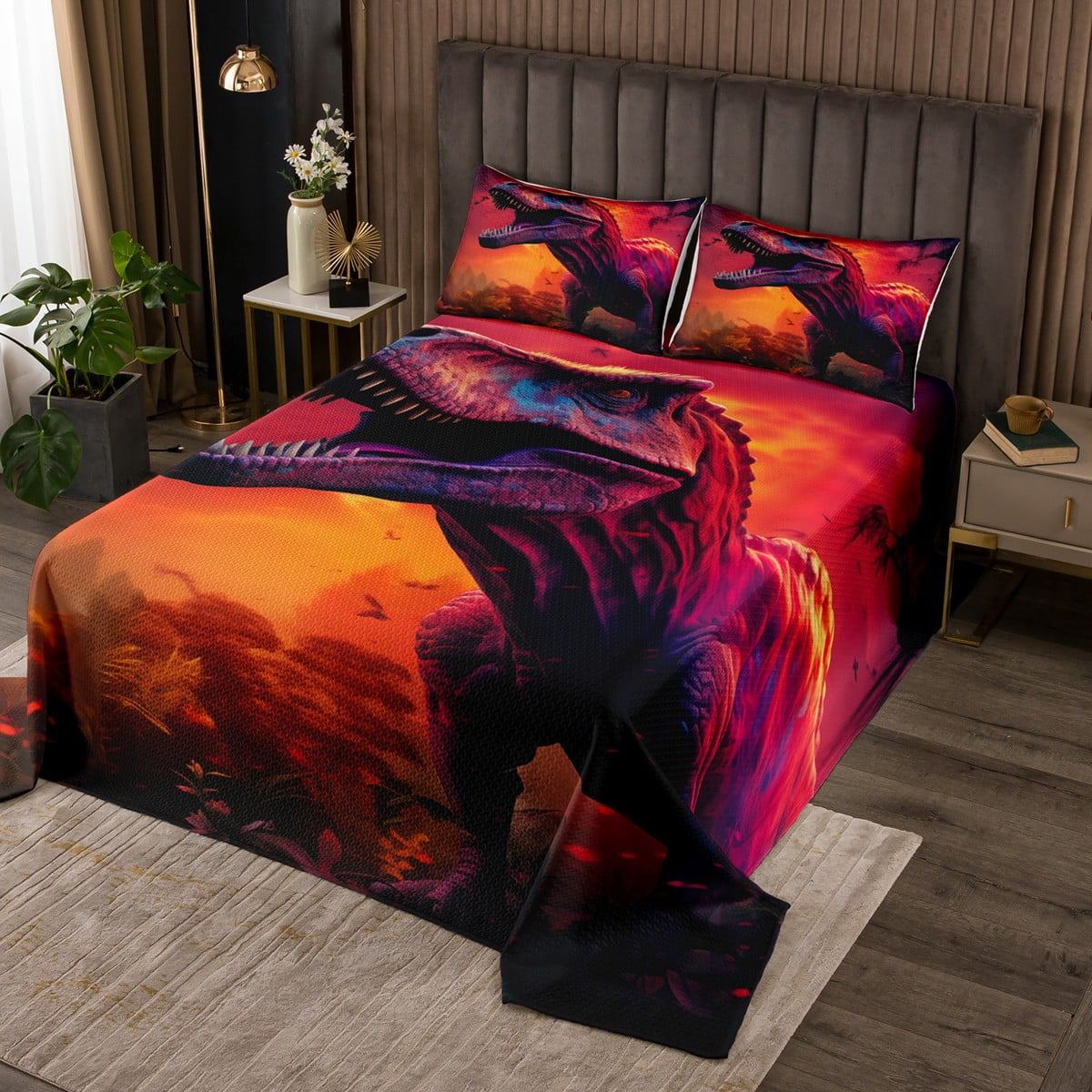 3D Dinosaur Quilt Set Queen Size,Cute Dino Bedspread Set Dinosaur Room ...