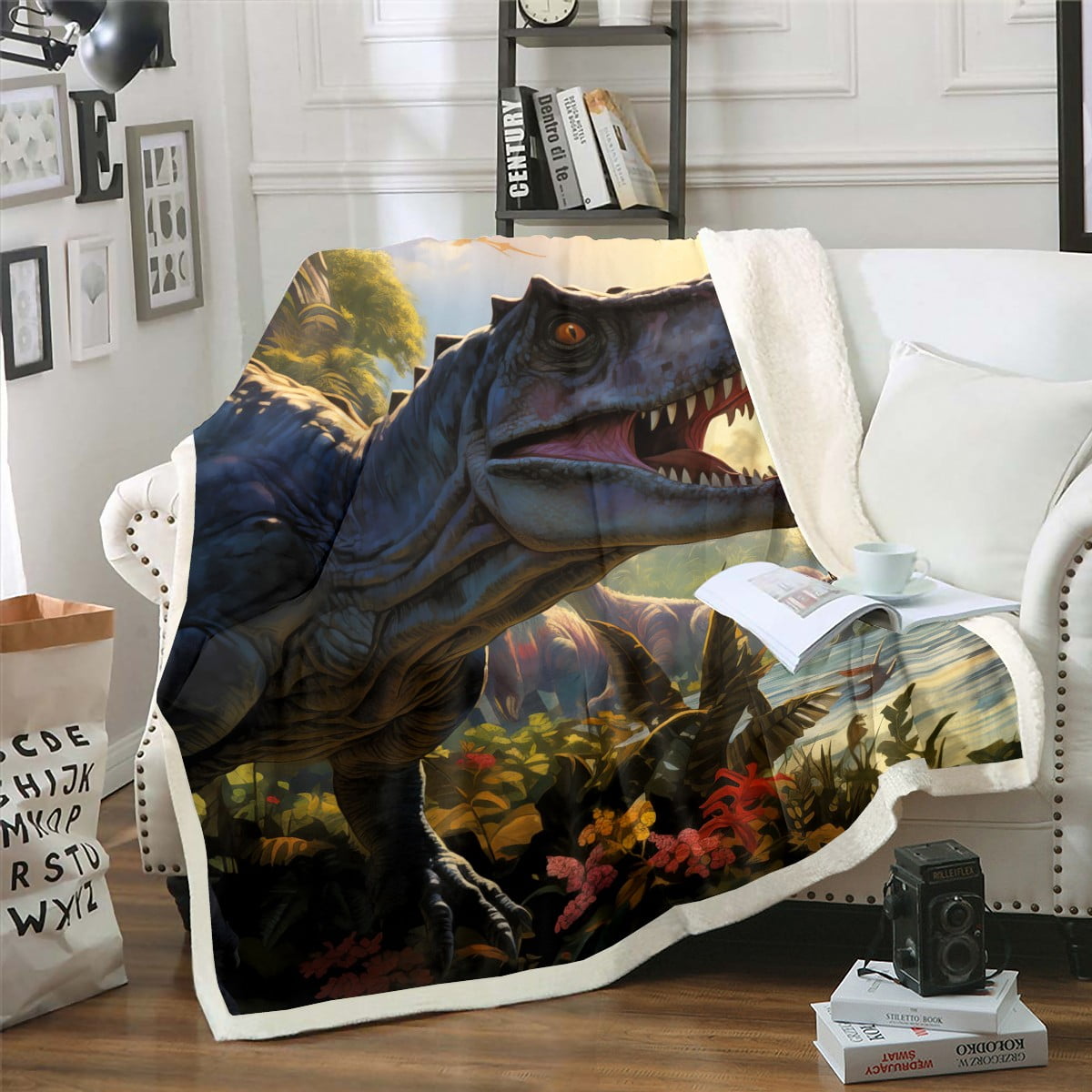 YST 3D Dinosaur Throw Blanket for Boys Kids Teens Jungle Dinosaur Fuzzy ...