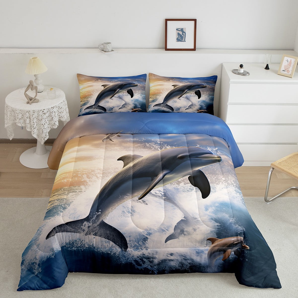 3D Dolphin Comforter Set Teens Adult,Ocean Dolphin Bedding Set King ...