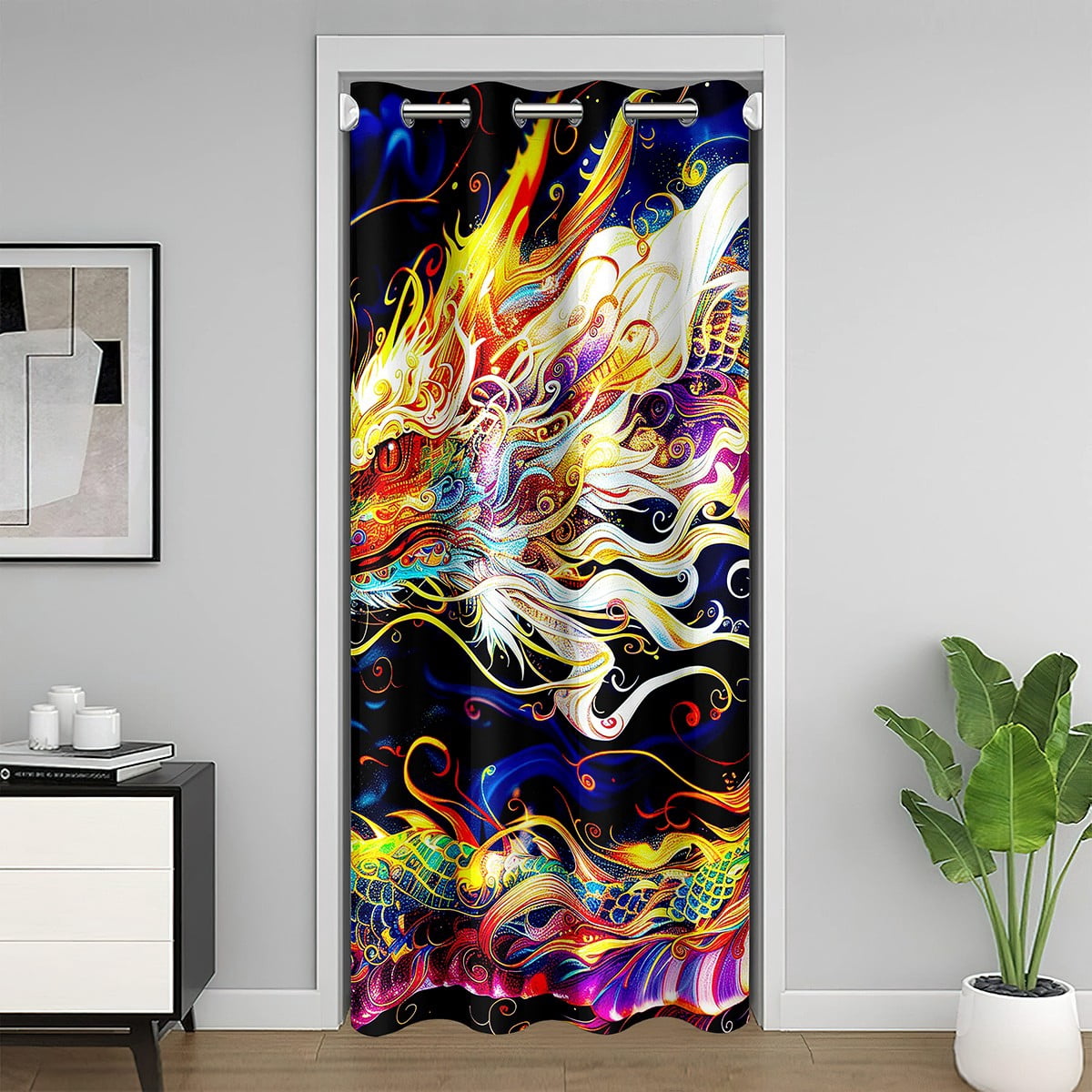 3D Dragon Blackout Curtain Privacy,Watercolor Dragon Scale Doorway ...